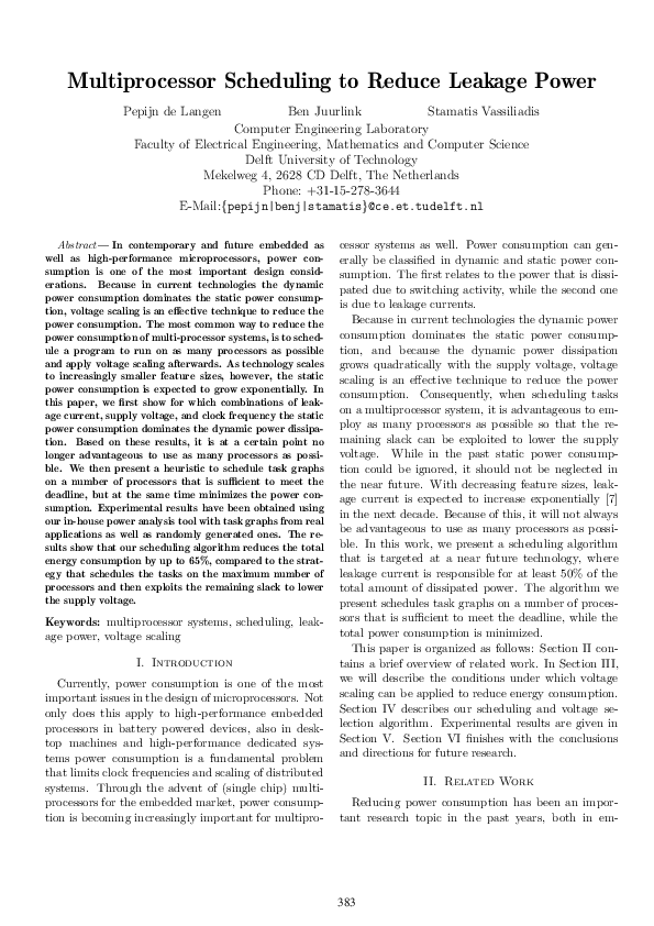 (PDF) Multiprocessor scheduling to reduce leakage power