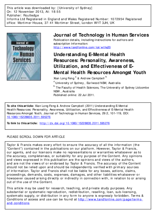 (PDF) Understanding E-Mental Health Resources: Personality, Awareness ...