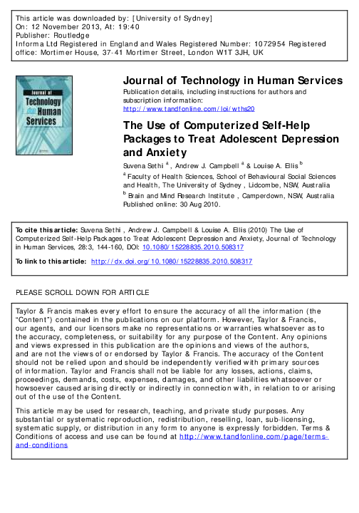 (PDF) The Use of Computerized Self-Help Packages to Treat Adolescent ...