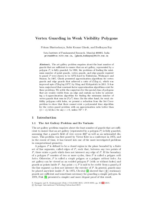 (PDF) Vertex Guarding in Weak Visibility Polygons