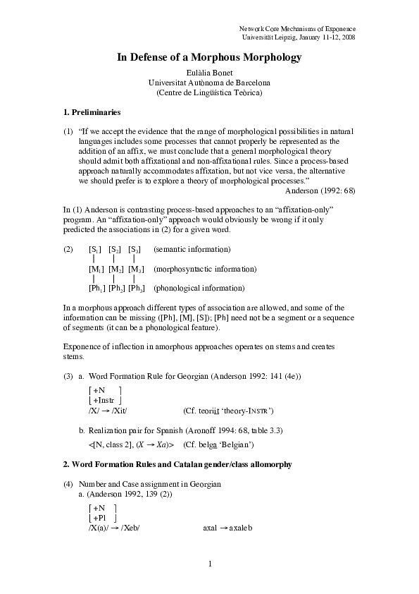 (PDF) In Defense of a Morphous Morphology