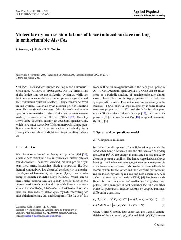 (PDF) Molecular Dynamics Simulations of Laser-Induced Incandescence of Soot Using an Extended ...