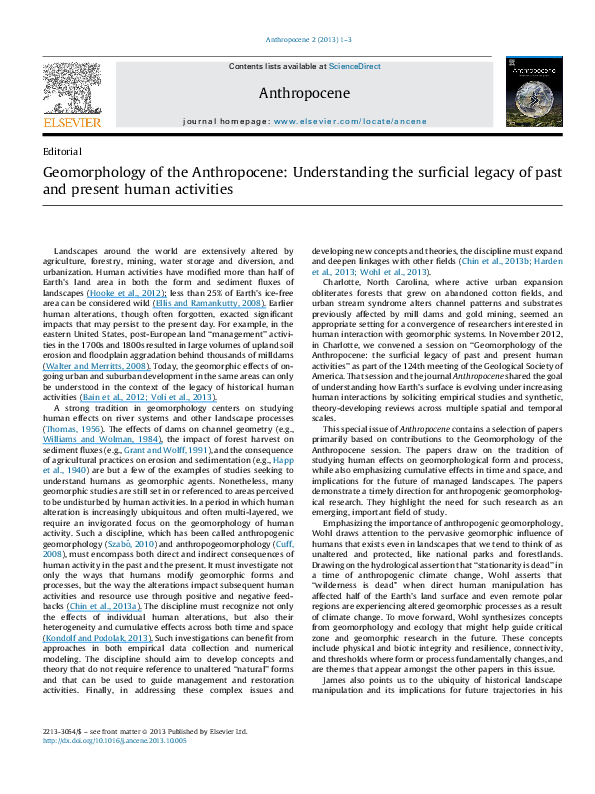 (PDF) Geomorphology of the anthropocene: Understanding the surficial ...