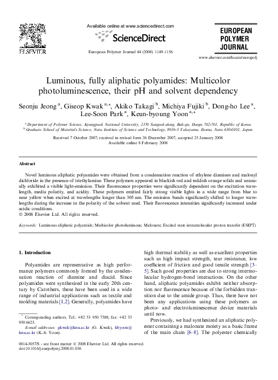 (PDF) Luminous Aliphatic Polyamides: Multicolor Emission & Dependencies