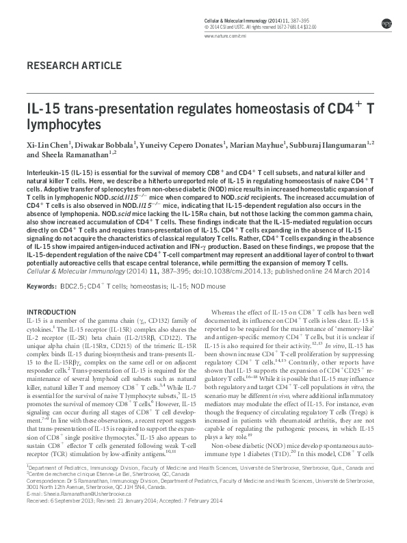 (PDF) IL-15 trans-presentation regulates homeostasis of CD4+ T lymphocytes