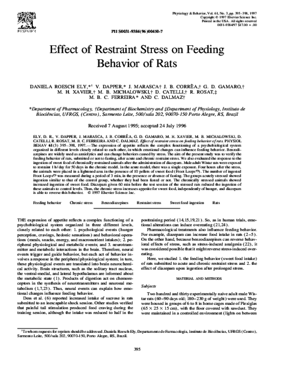 (PDF) Effect of Restraint Stress on Feeding Behavior of Rats