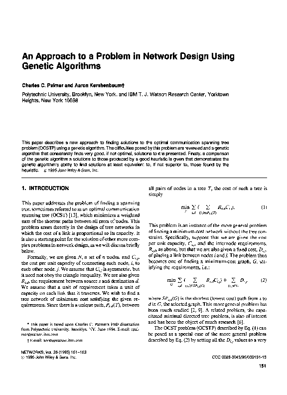 Pdf An Approach To A Problem In Network Design Using Genetic Algorithms