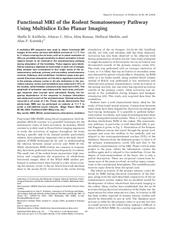 (PDF) Functional MRI of the rodent somatosensory pathway using ...