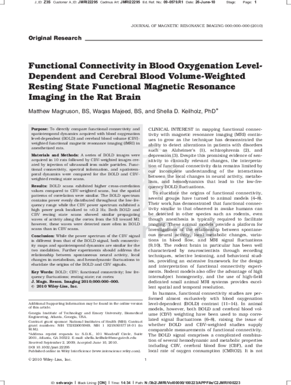(PDF) Functional connectivity in blood oxygenation level-dependent and ...