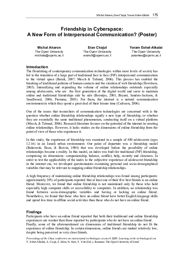 (PDF) Friendship in Cyberspace: A New Form of Interpersonal ...