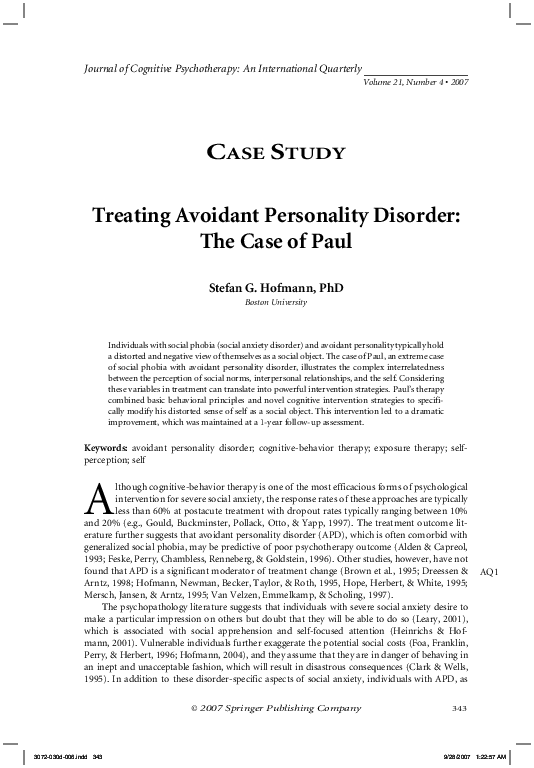 (PDF) CASE STUDY Treating Avoidant Personality Disorder: The Case of Paul
