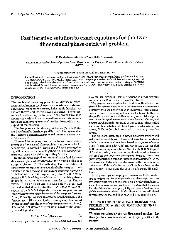 Pdf Fast Iterative Solution To Exact Equations For The Two Dimensional Phase Retrieval Problem