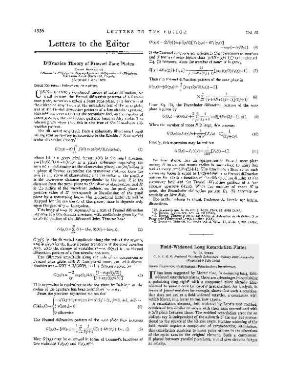 (PDF) Diffraction theory of Fresnel zone plates