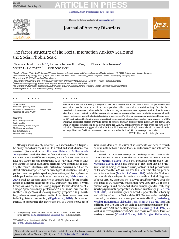 (PDF) The factor structure of the Social Interaction Anxiety Scale and ...