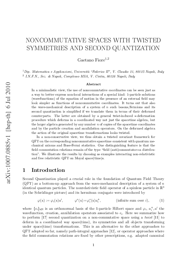 Noncommutative Spaces With Twisted Symmetries And Second Quantization