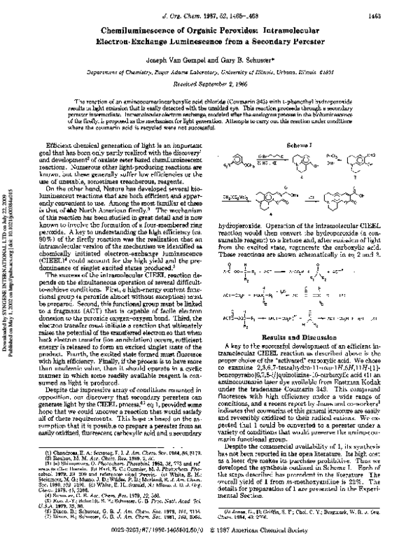 Chemiluminescence of Organic Peroxides: Intramolecular Electron ...