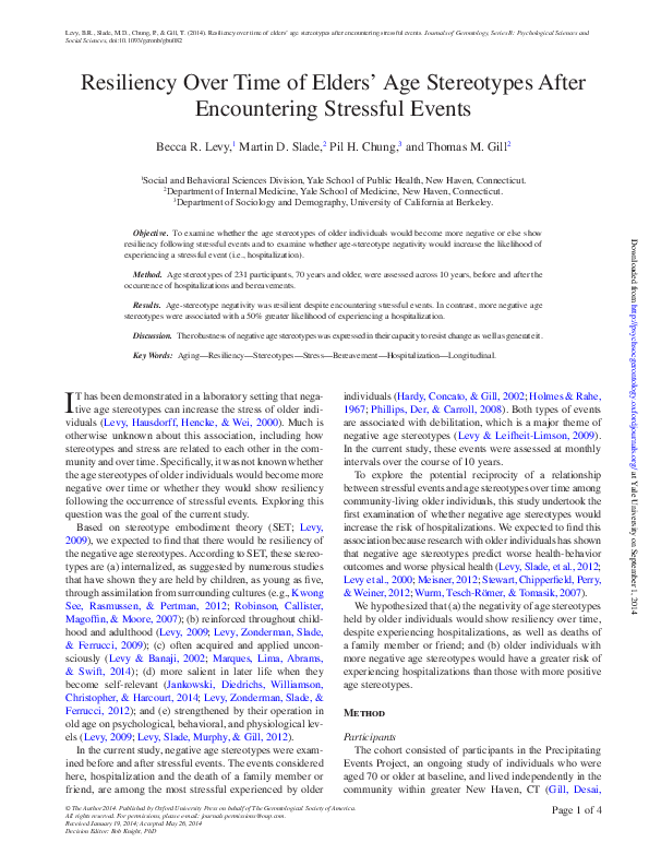 (PDF) Resiliency Over Time of Elders' Age Stereotypes After Encountering Stressful Events