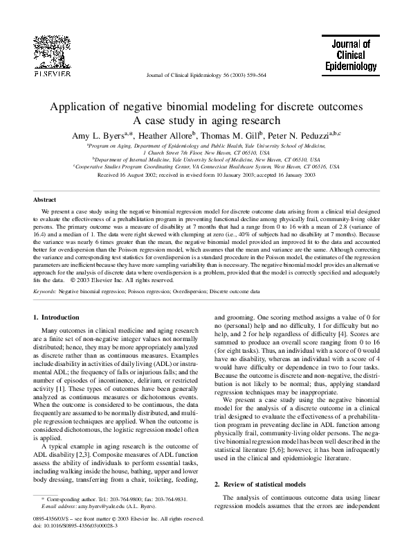(PDF) Application of negative binomial modeling for discrete outcomes