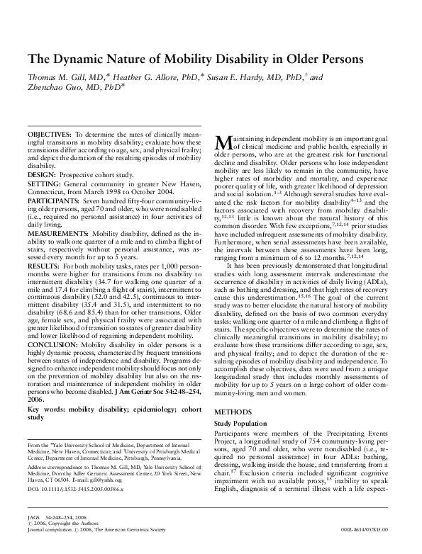 (PDF) The Dynamic Nature of Mobility Disability in Older Persons