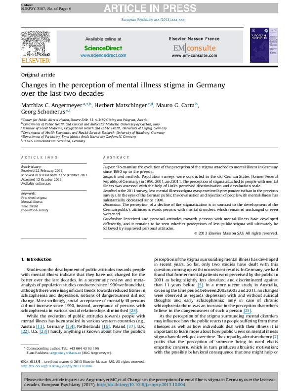 (PDF) Changes in the perception of mental illness stigma in Germany ...