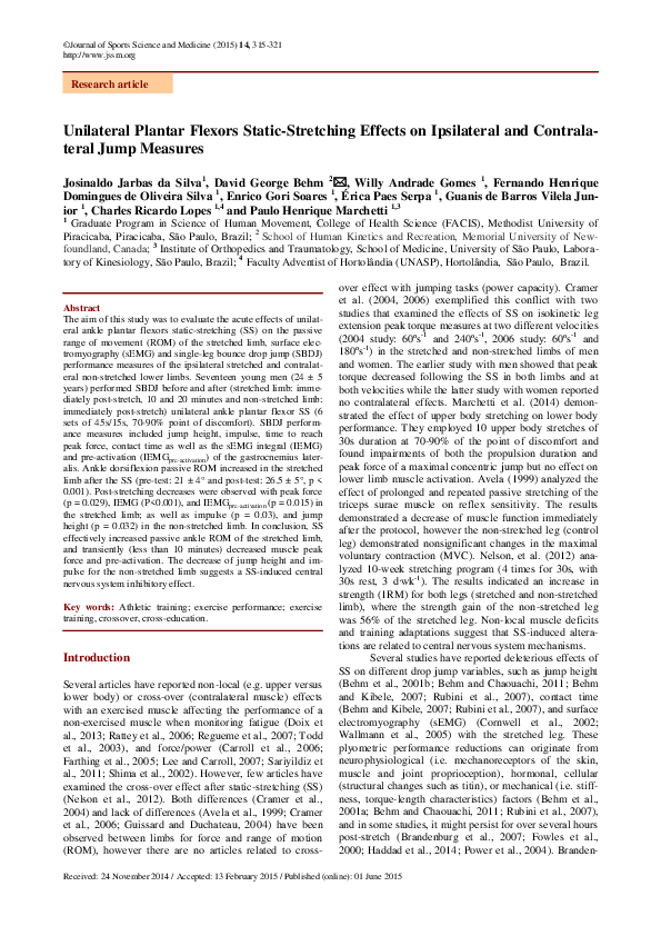 (PDF) The Cross-Over Effect and Time Course Following Unilateral Plantar Flexors Static ...