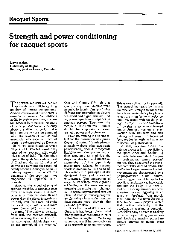 (PDF) RACQUET SPORTS: Strength and power conditioning for racquet sports