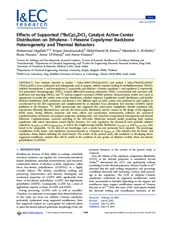 (PDF) Effects of Supported ( n BuCp) 2 ZrCl 2 Catalyst Active-Center ...