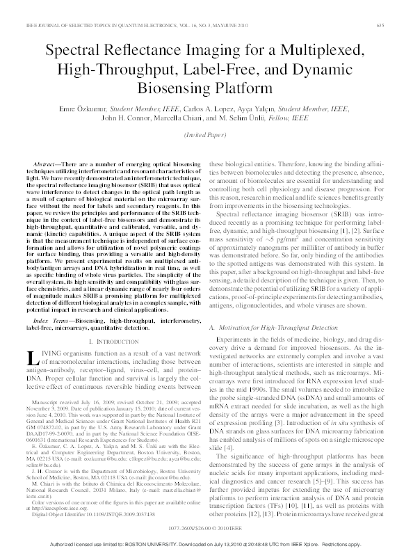 (PDF) Spectral Reflectance Imaging for a Multiplexed, High-Throughput ...