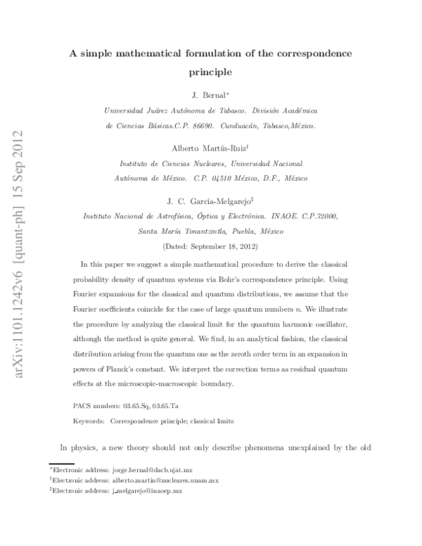 (PDF) Mathematical formulation of the correspondence principle: Quantum ...