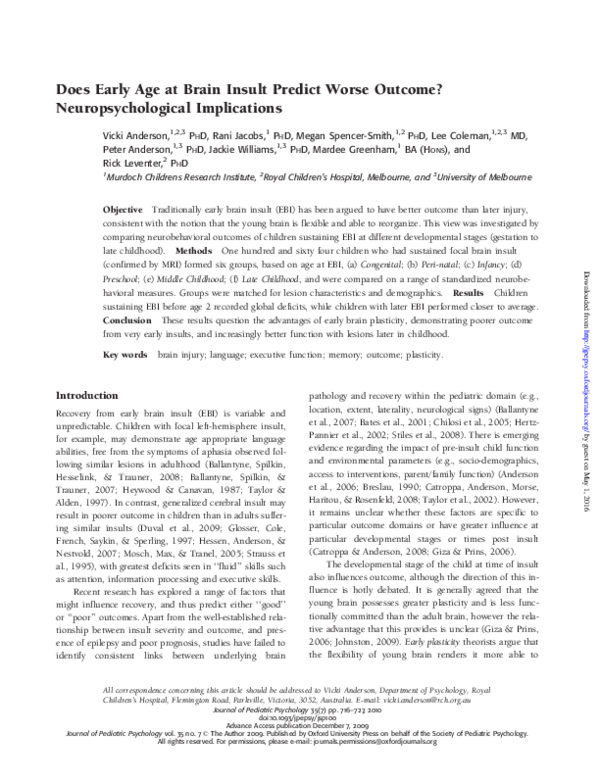 (PDF) Does Early Age at Brain Insult Predict Worse Outcome ...