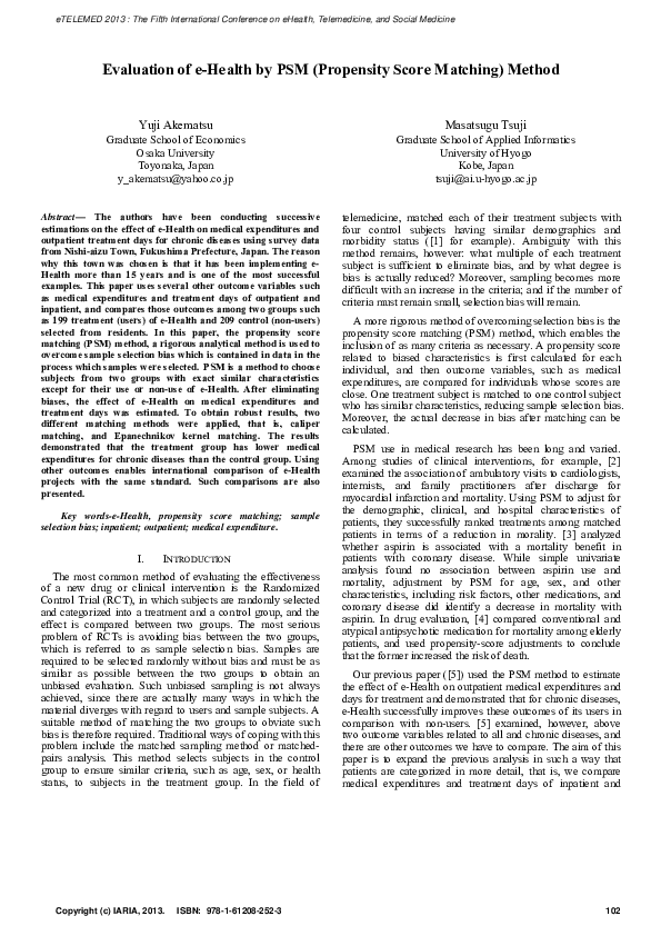 (PDF) Evaluation of e-Health by PSM (Propensity Score Matching) Method