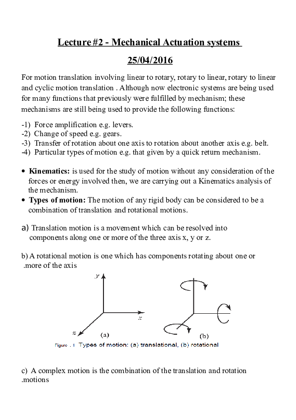 (DOC) Mechanical Actuation systems - lecture