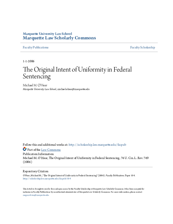 (PDF) The Original Intent of Uniformity in Federal Sentencing