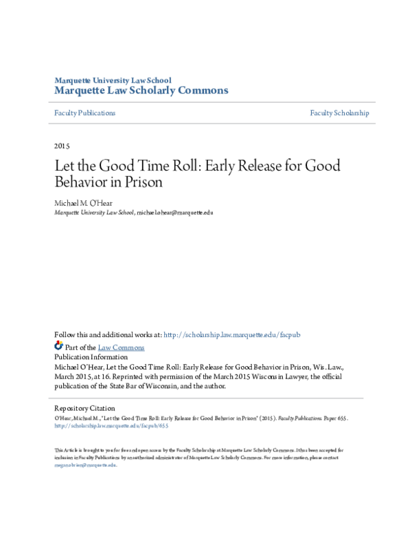 (PDF) Let the Good Time Roll: Early Release for Good Behavior in Prison