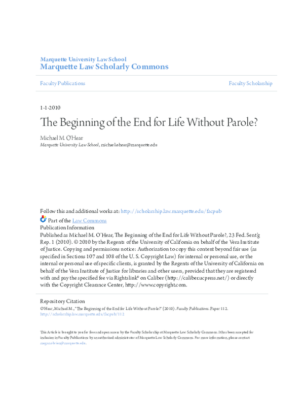 (PDF) The Beginning of the End for Life Without Parole?