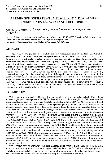 (PDF) Aluminophosphates templated by metal-amine complexes as catalyst ...
