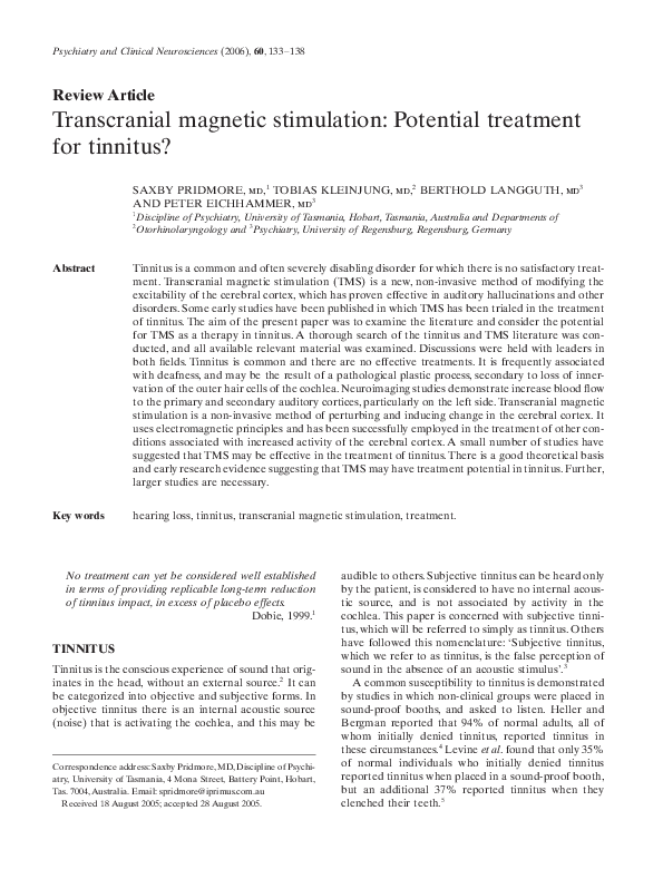 (PDF) Transcranial magnetic stimulation: Potential treatment for tinnitus?