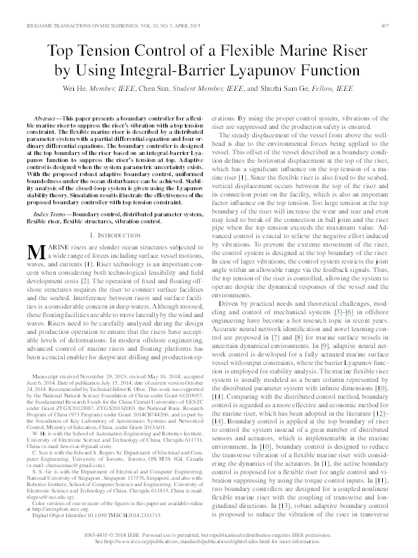(PDF) Top tension control of a flexible marine riser by using integral ...