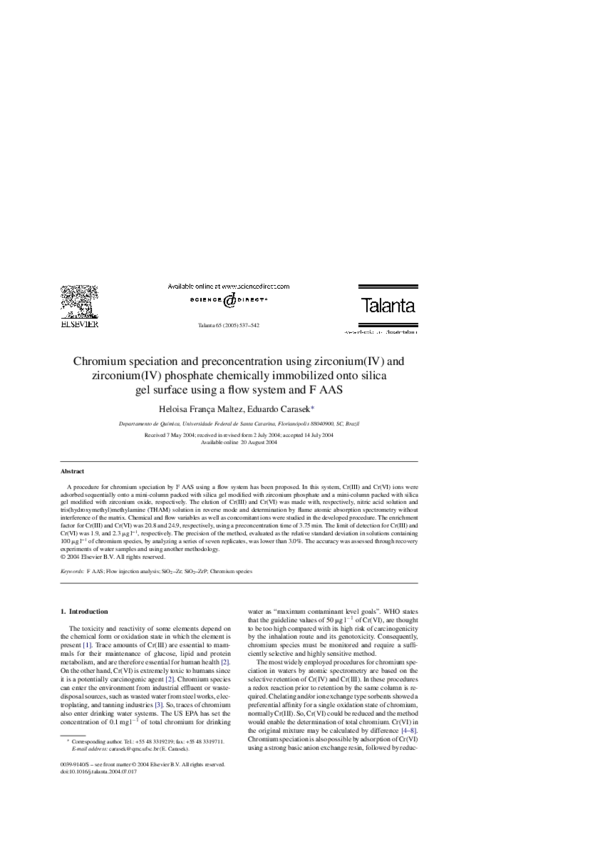 Pdf Chromium Speciation And Preconcentration Using Zirconium Iv And Zirconium Iv Phosphate