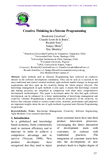 (PDF) Creative Thinking in eXtreme Programming