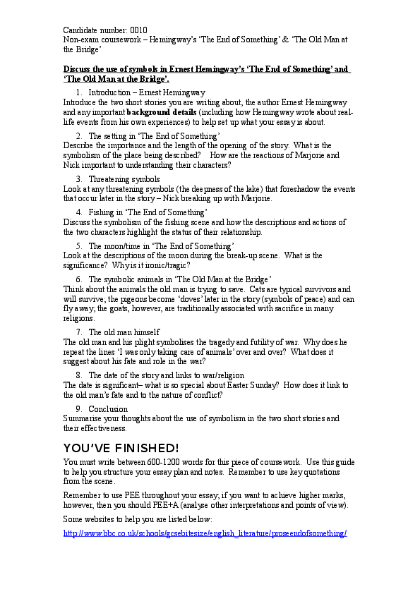 (DOC) Discuss the use of symbols in Ernest Hemingway's 'The End of ...