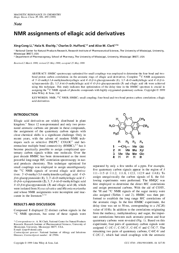(PDF) NMR assignments of ellagic acid derivatives
