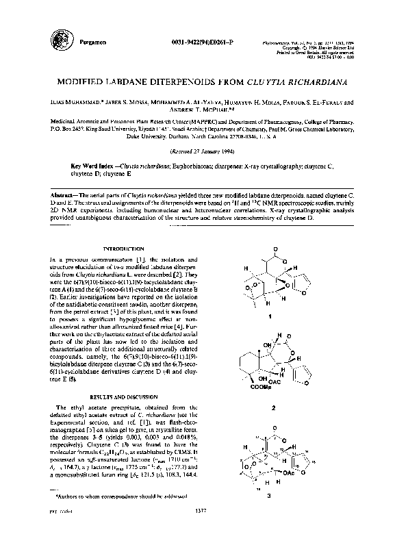 (PDF) Modified labdane diterpenoids from Cluytia richardiana