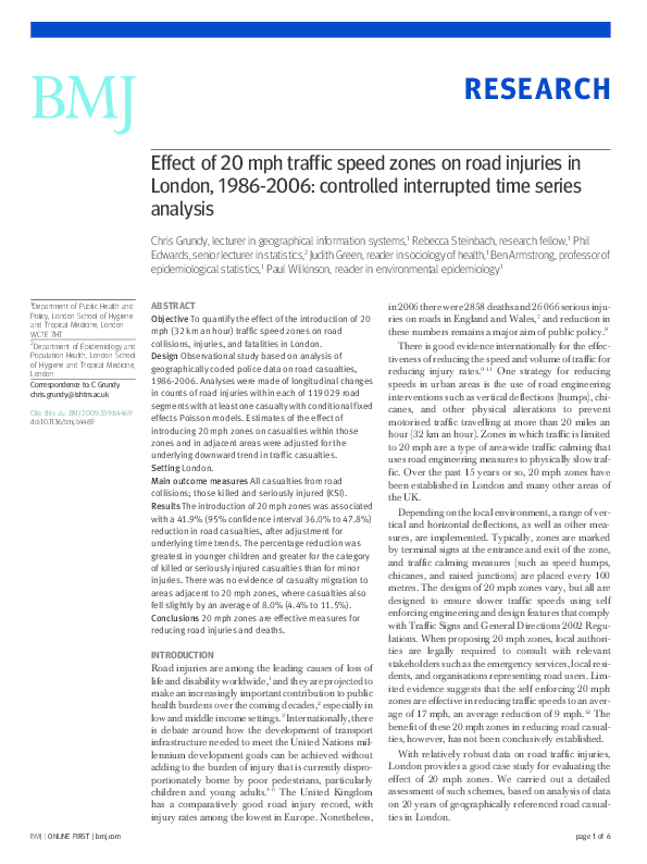 (PDF) Effect of 20 mph traffic speed zones on road injuries in London ...