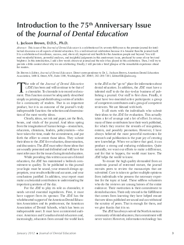 (PDF) Introduction to the 75th Anniversary Issue of the Journal of ...