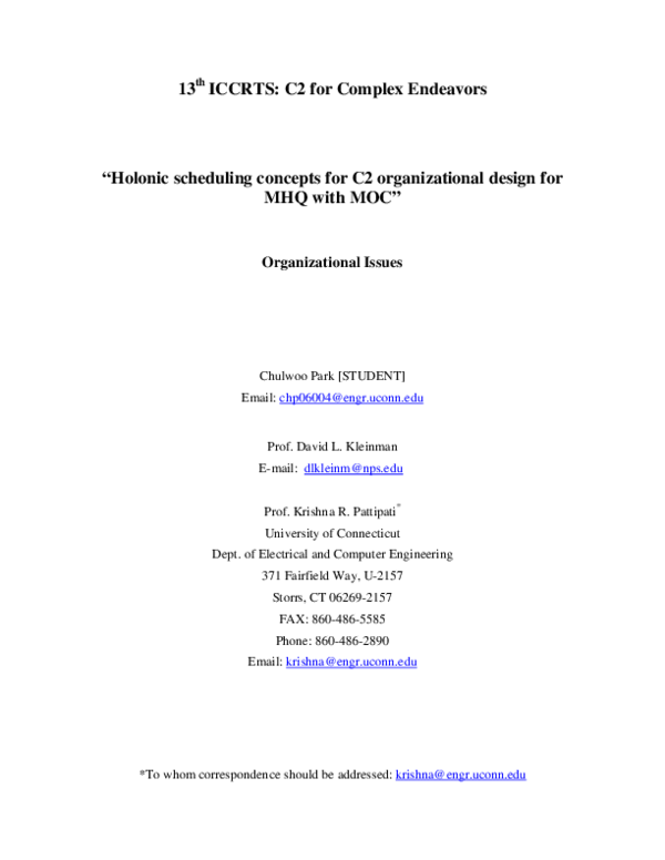 (PDF) Holonic Scheduling Concepts for C2 Organizational Design for MHQ ...