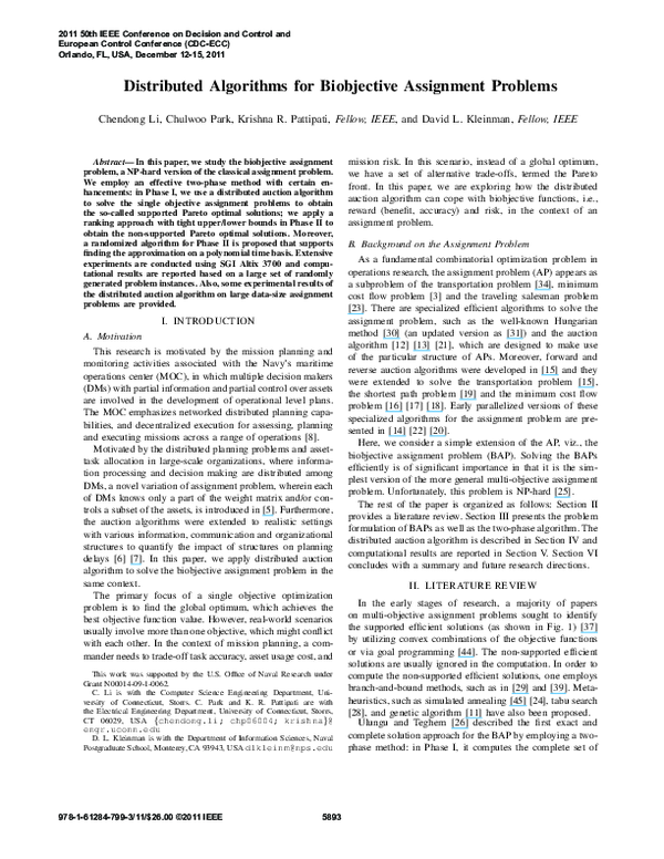 (PDF) Distributed algorithms for biobjective assignment problems | Chulwoo Park and David ...