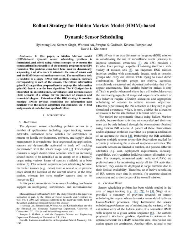 (PDF) Rollout strategy for Hidden Markov Model (HMM)-based dynamic sensor scheduling