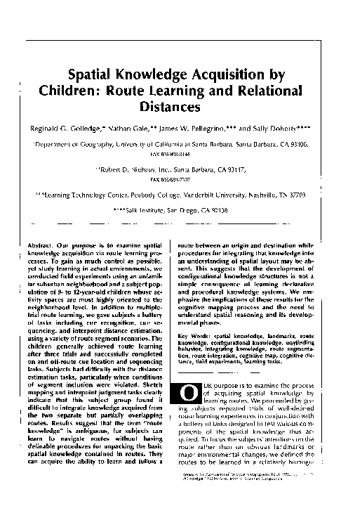 (PDF) Spatial Knowledge Acquisition by Children: Route Learning and ...