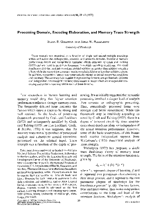 (PDF) Processing domain, encoding elaboration, and memory trace strength